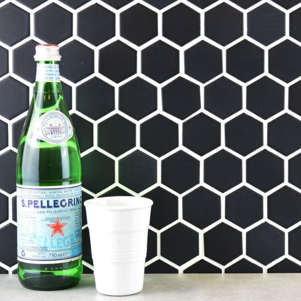 Splendour Pixel 321x278Black Hexagon Matt Tiles